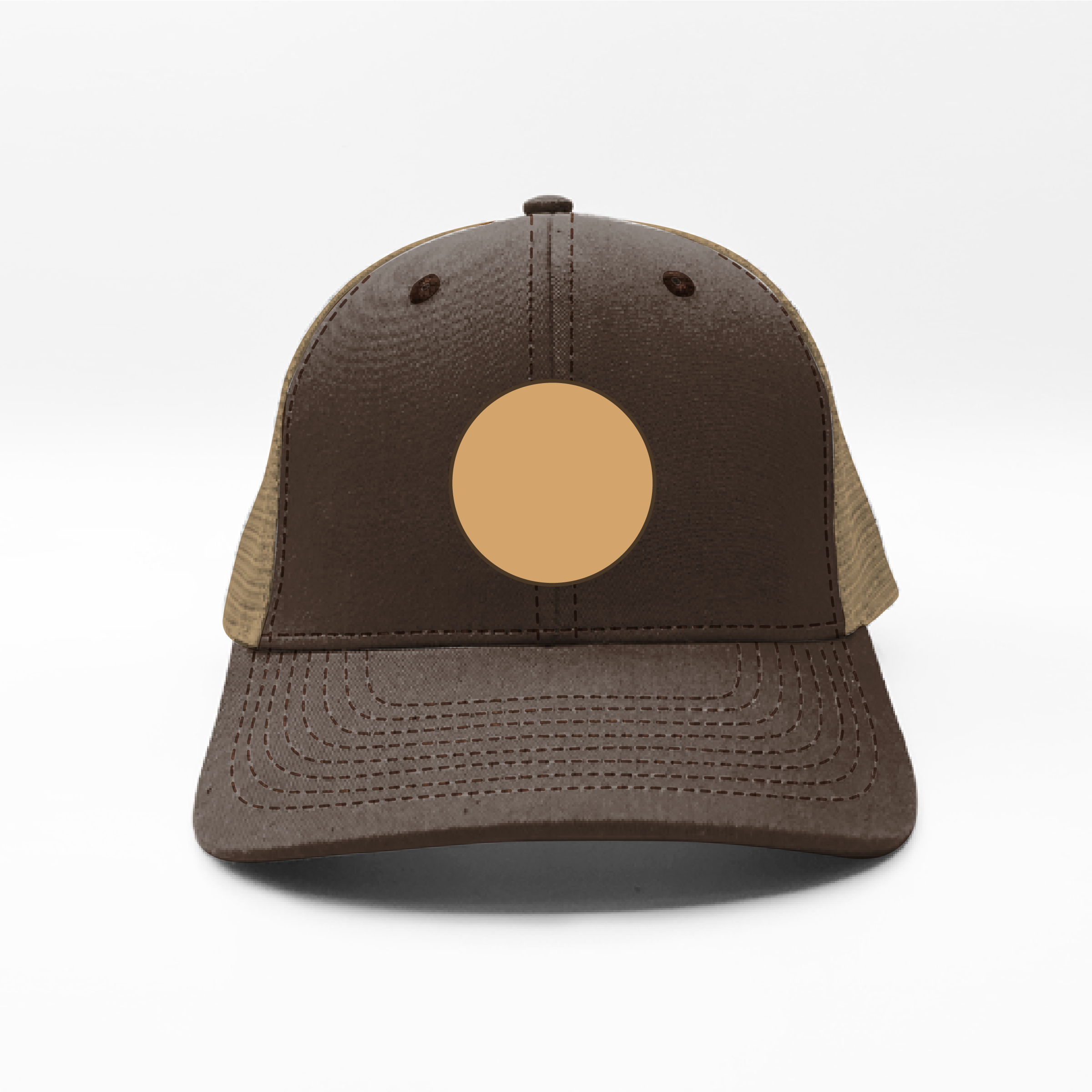 BP043 - Brown Blank 6-Panel Hat - Tan Mesh - 2.25" Leather Circle Blank ...